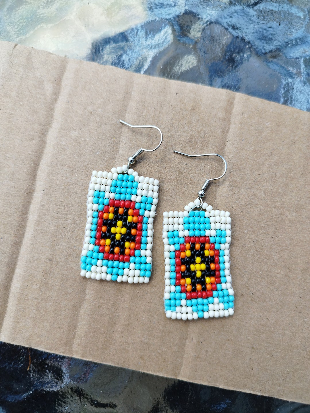 Native American Navajo Turtle Seed Bead Hand Woven Earrings - Etsy