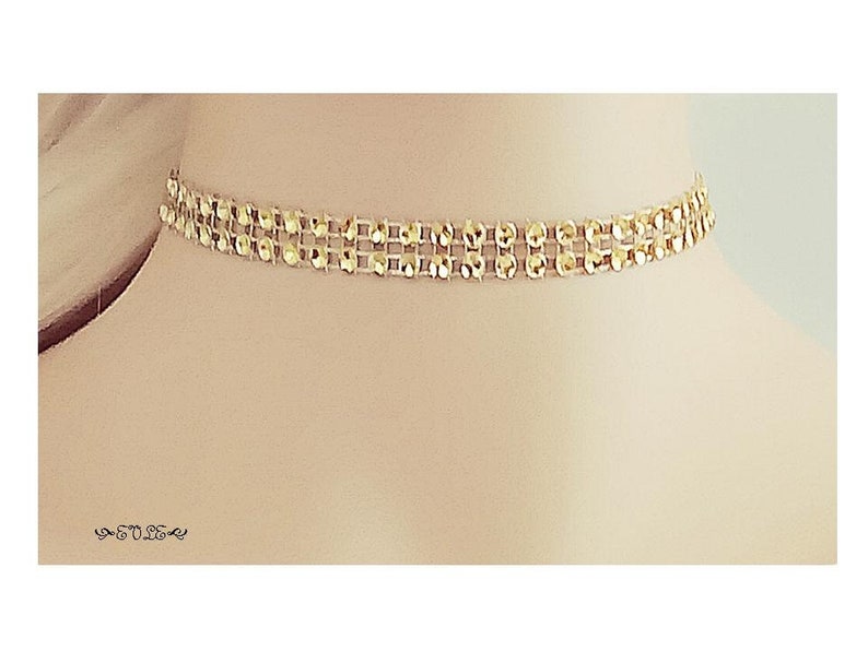 Gold Rhinestone Mesh Choker, Gold Ariana Style Rhinestone Mesh Choker ...