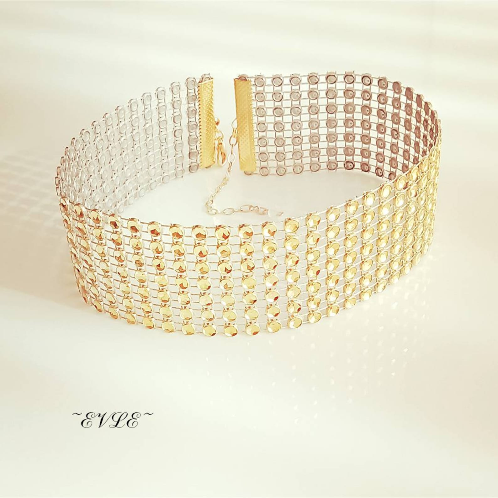 Gold Rhinestone Mesh Choker, Gold Ariana Style Rhinestone Mesh Choker ...