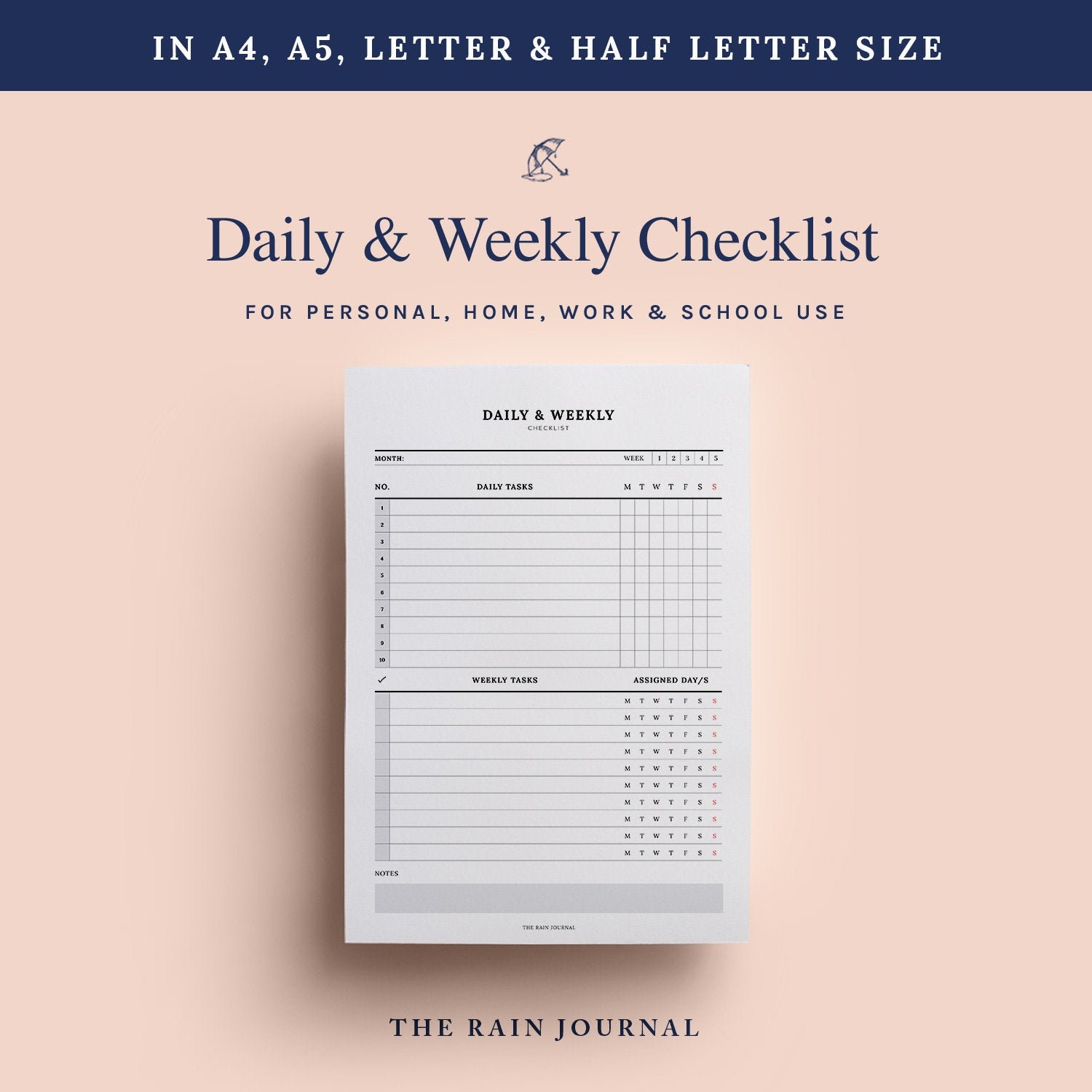 Daily Checklist Weekly Checklist Checklist Printable | Etsy
