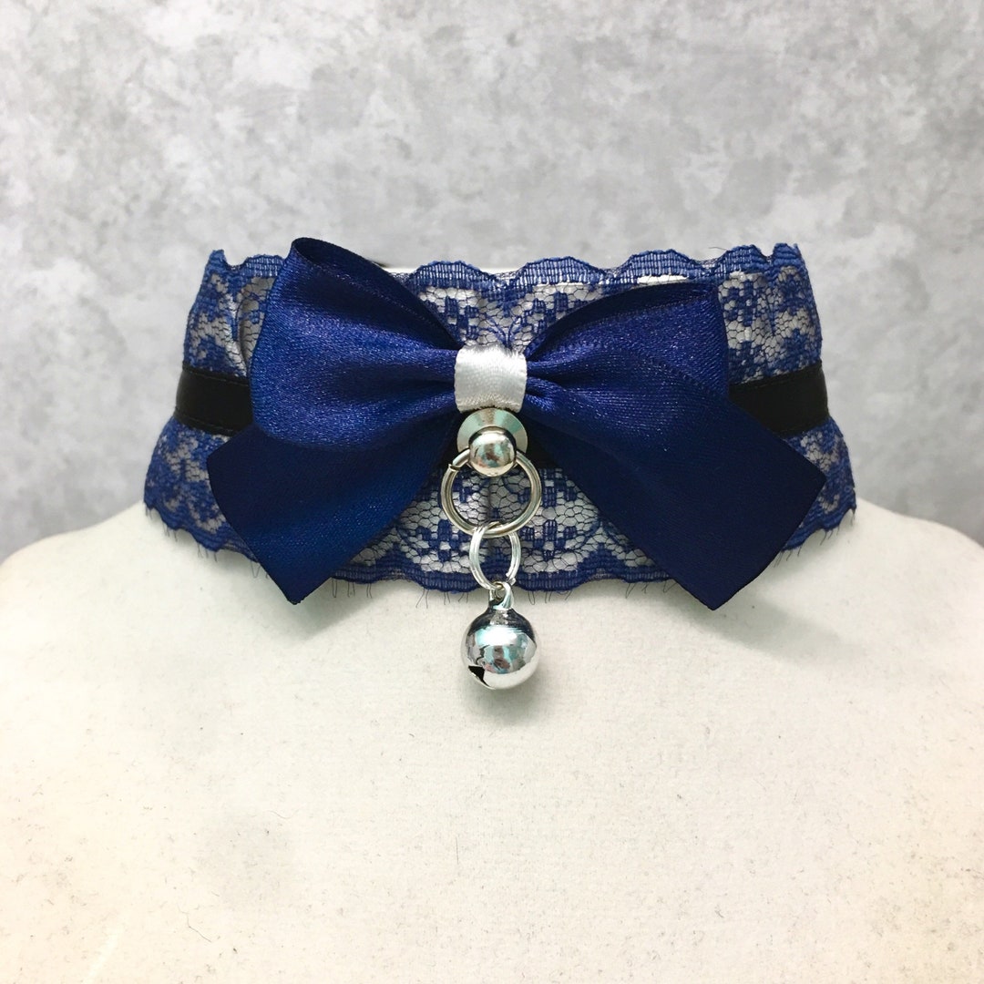 Silver, Navy and Black Lace Collar, Wide BDSM Collar, DDLG Submissive ...