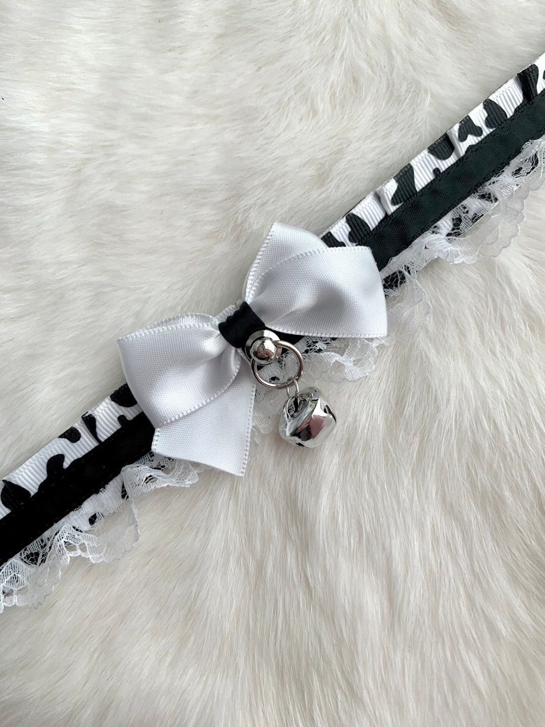 Black and White Cow Print Lace Collar, Cow Petplay Collar, Petplay BDSM ...