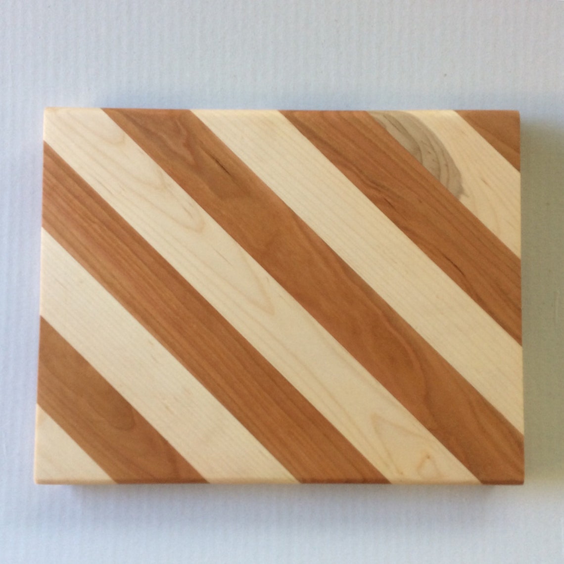 Maple and Cherry Diagonal Striped Wooden Cutting Board, Cheese Board ...