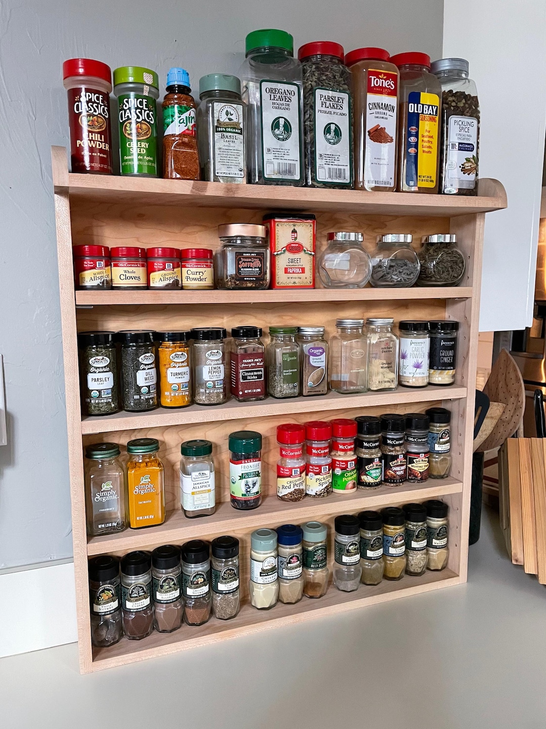Customizable Backed Spice Rack, Moveable Shelves, Assorted Wood Types ...