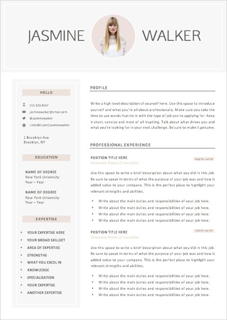 Resume Template 4 Page CV Cover Letter References MS - Etsy