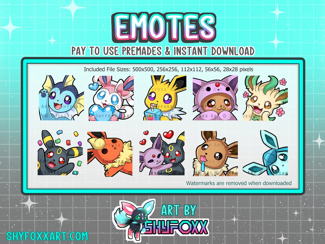Eevees Emote Pack Premade for Twitch, Tiktok, Discord Download Digital ...