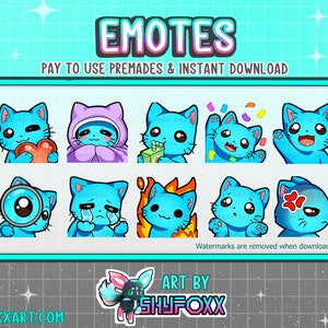 Blue Cat Premade Emote Pack (RECOLORS AVAILABLE) Digital Files for ...