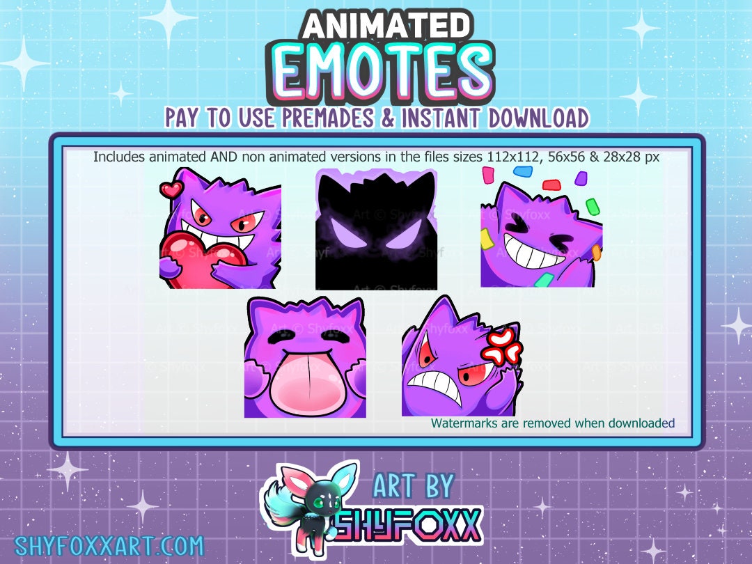 5 ANIMATED Emotes Gengar Pokemon Themed Digital Files for Twitch ...