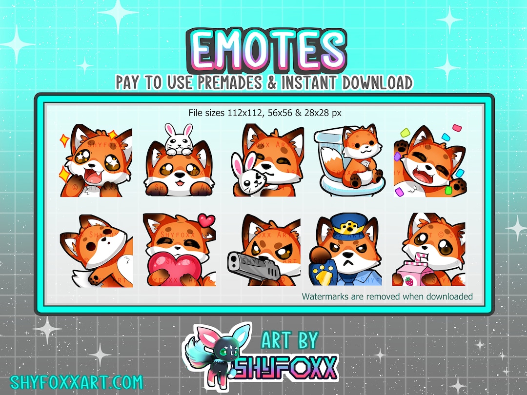 Fox Themed Set of 10 Emotes With a Bunny Digital Files for Twitch and ...