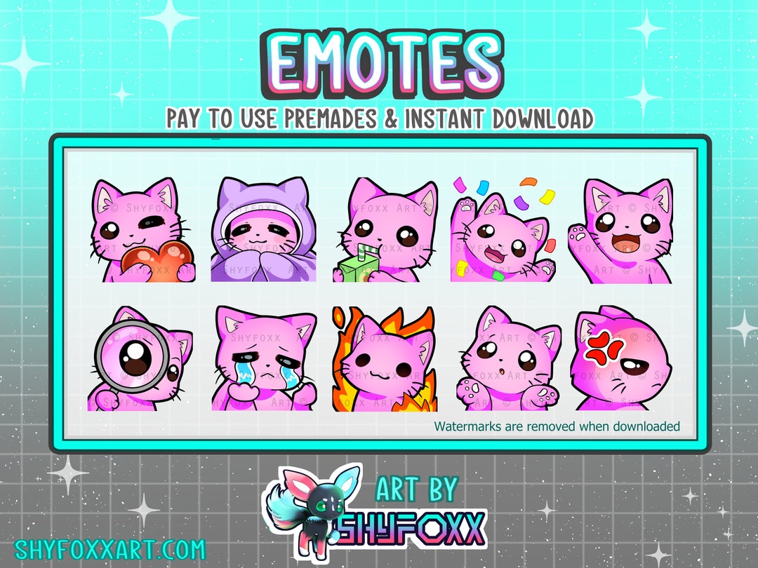 Pink Cat Premade Emote Pack (RECOLORS AVAILABLE) Digital Files for ...