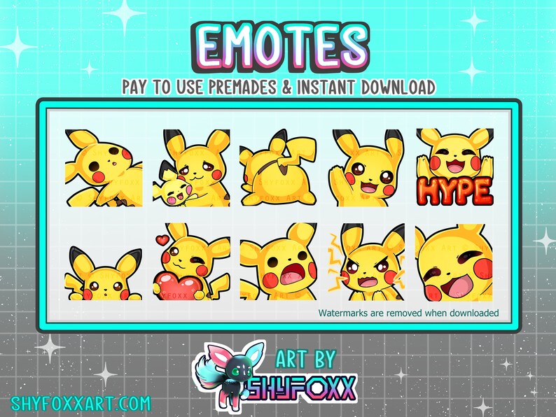 Pikachu Emote Pack Premade for Twitch and Discord Download | Etsy
