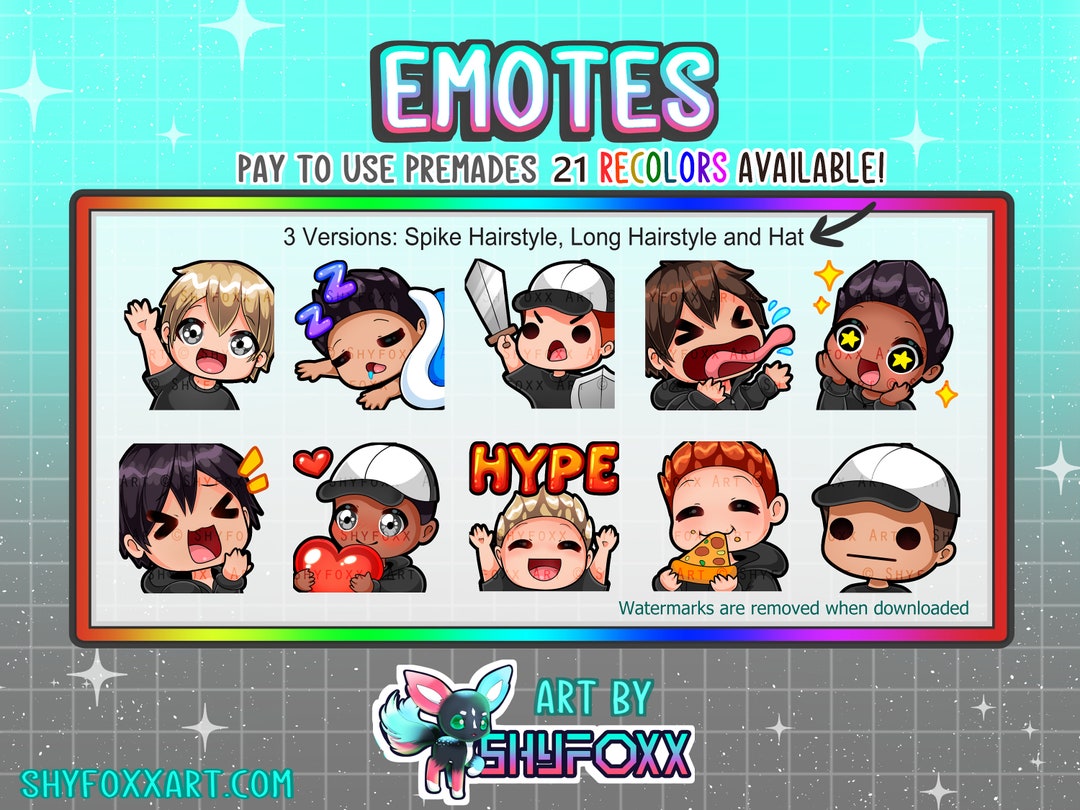Chibi Guy Premade Emote Pack RECOLORS in Different Hair Styles for ...