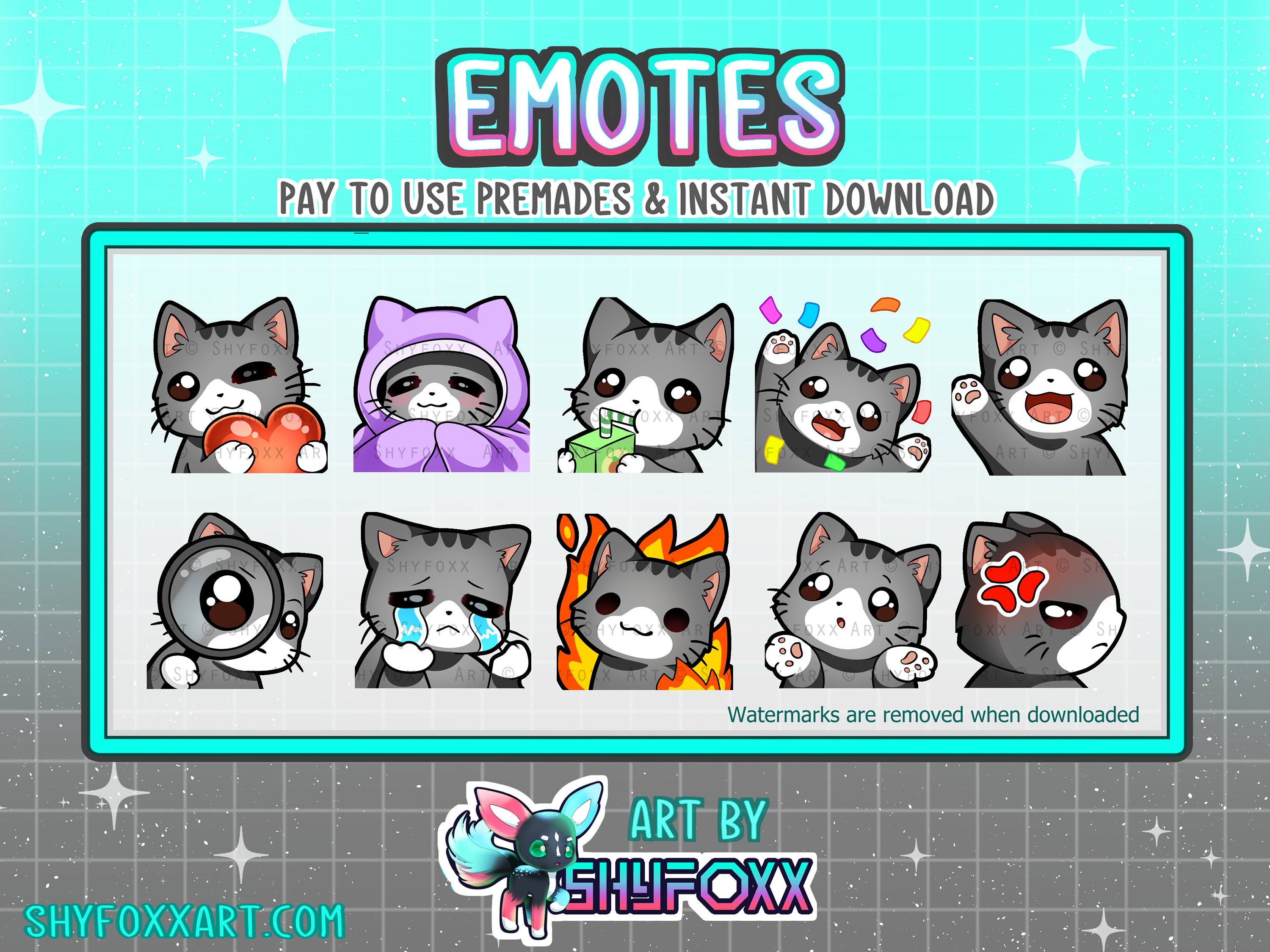 Grey Cat Premade Emote Pack (RECOLORS AVAILABLE) Digital Files for ...