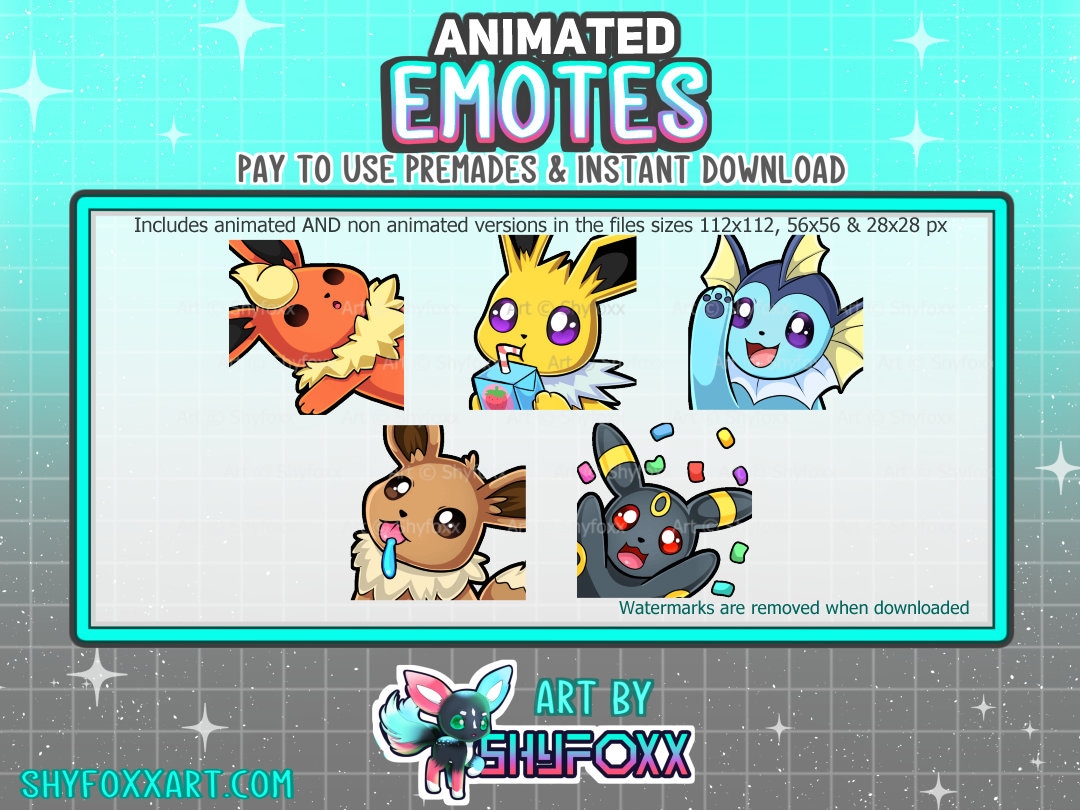 5 ANIMATED Eeveelution Emotes (PACK #1) Pokemon Themed Digital Files ...