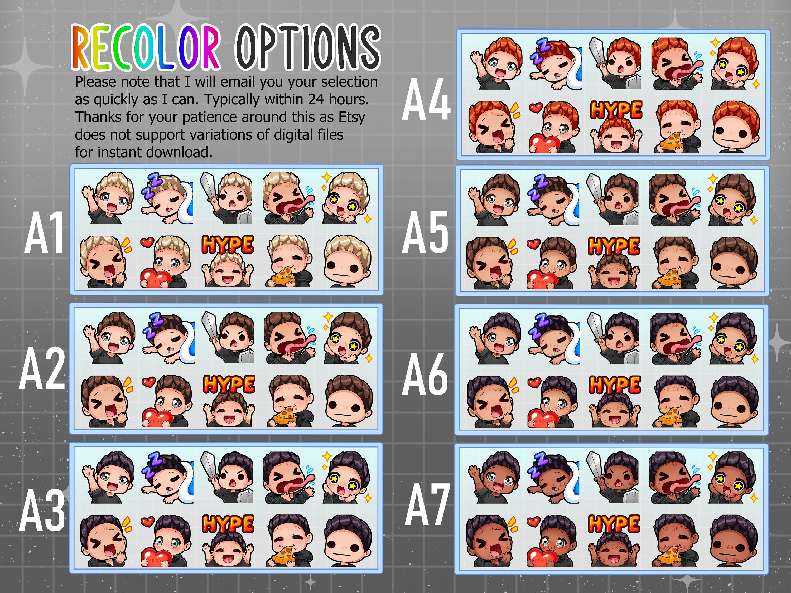 Chibi Guy Premade Emote Pack RECOLORS in Different Hair Styles | Etsy