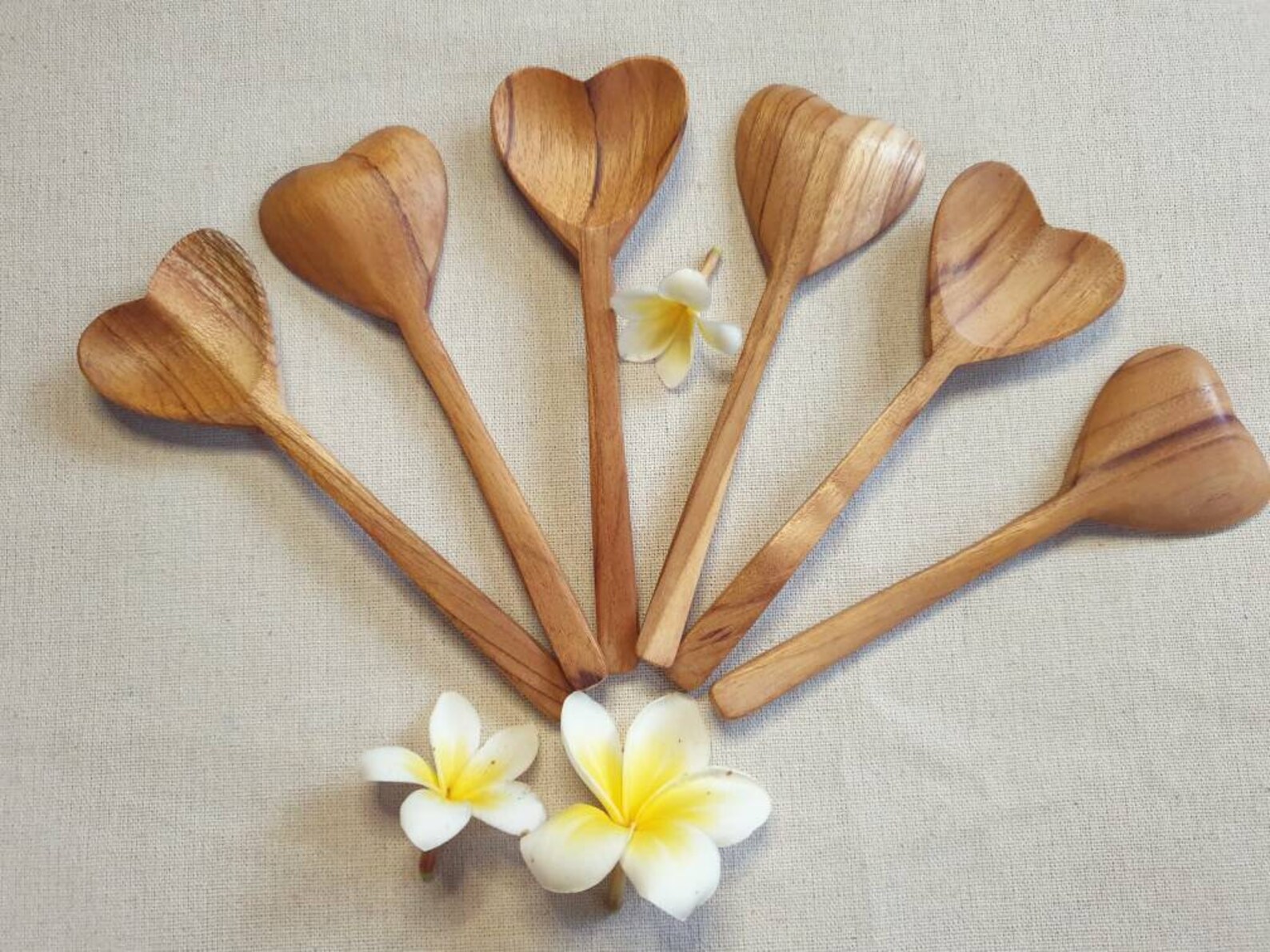 Set of 6 Wood Heart Spoons, Drink Stirrers, Natural Home Decor, Vegan ...