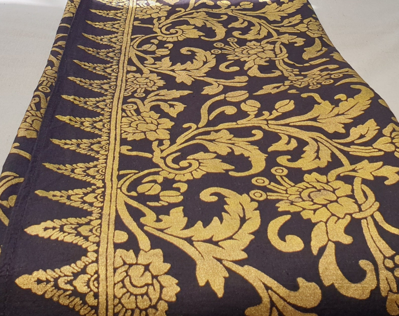 Sarong Batik, Pareo,, Beach Wrap. Gold Swirling Pattern on Black Cotton ...