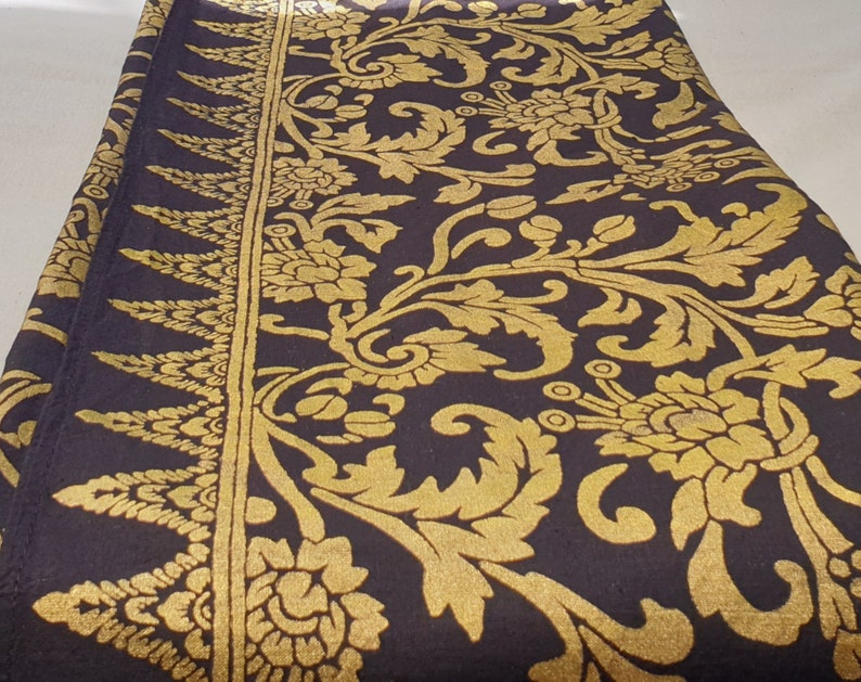 Sarong Batik, Pareo,, Beach Wrap. Gold Swirling Pattern on Black Cotton ...