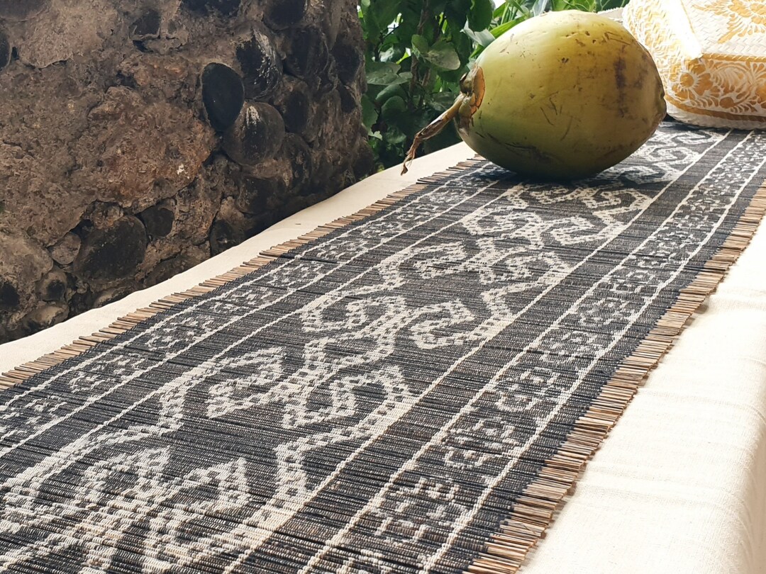 Natural Woven Table Runner, Blue & White Plant Dyed Handwoven Cloth ...