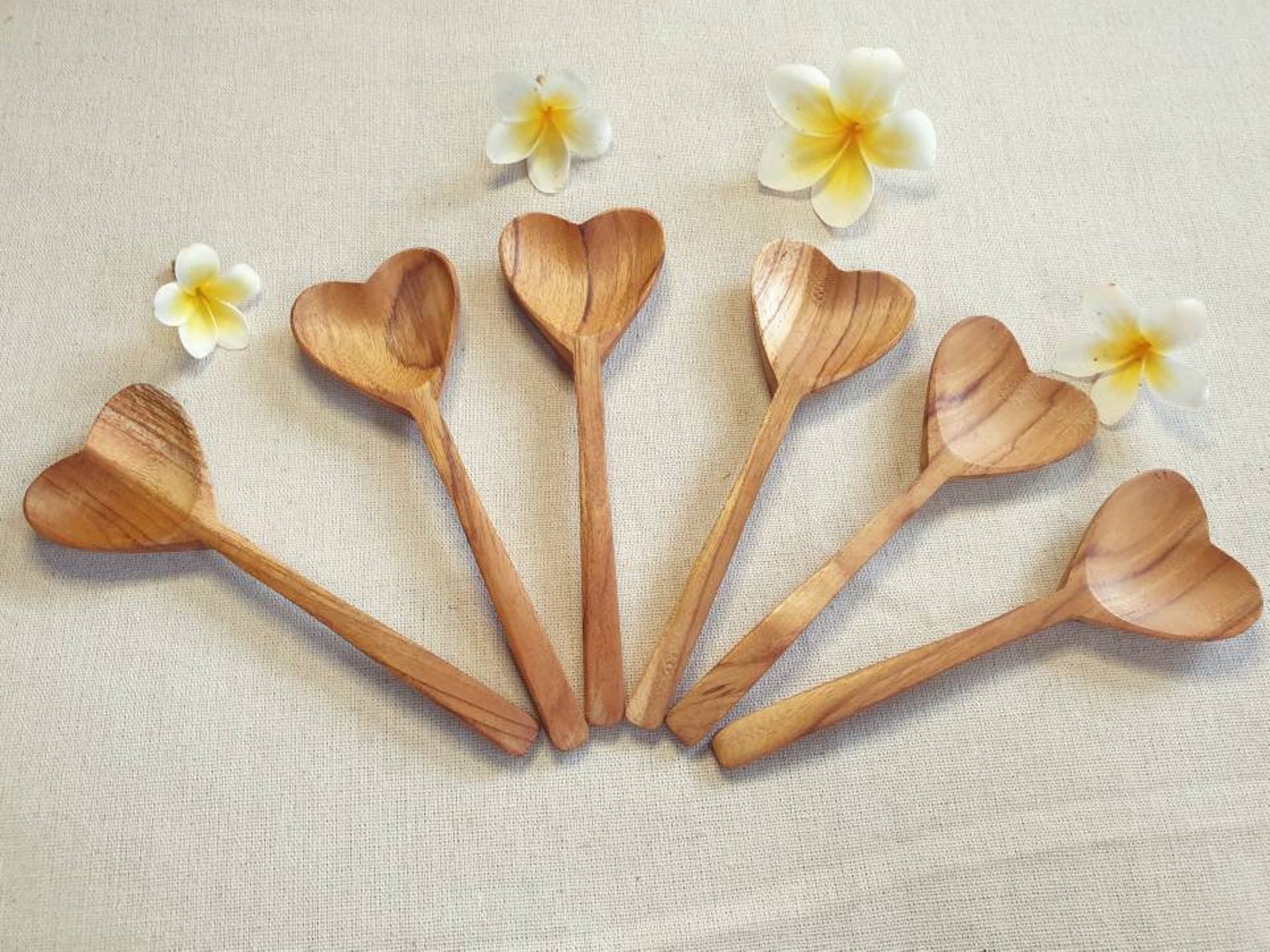 Set of 6 Wood Heart Spoons, Drink Stirrers, Natural Home Decor, Vegan ...
