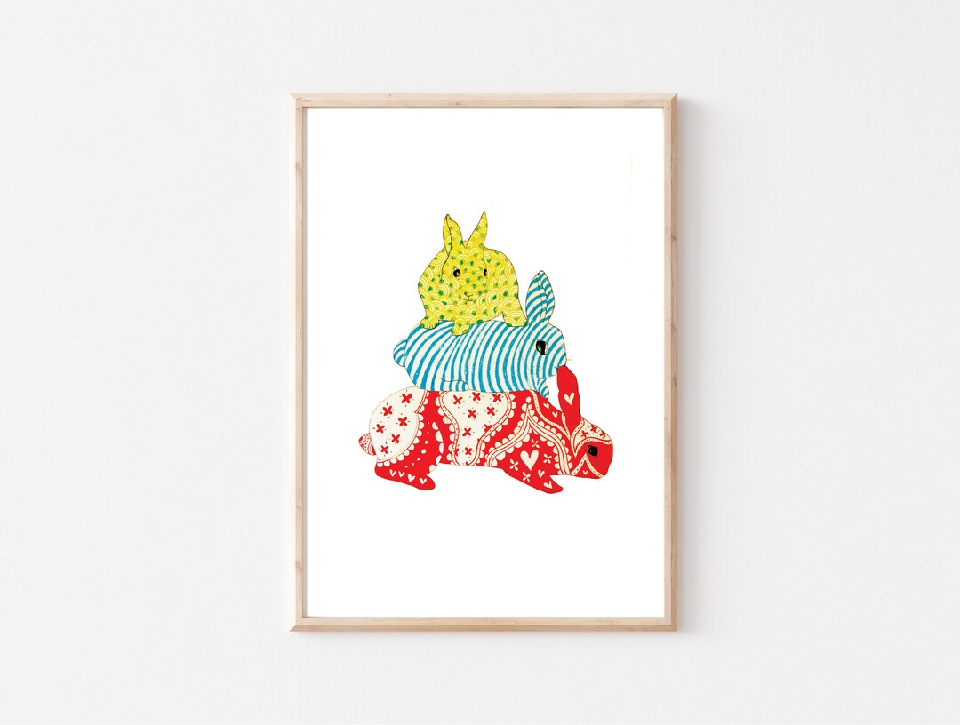 Bunny Stack Art Print / Printable Illustrated Rabbit Poster / Instant ...