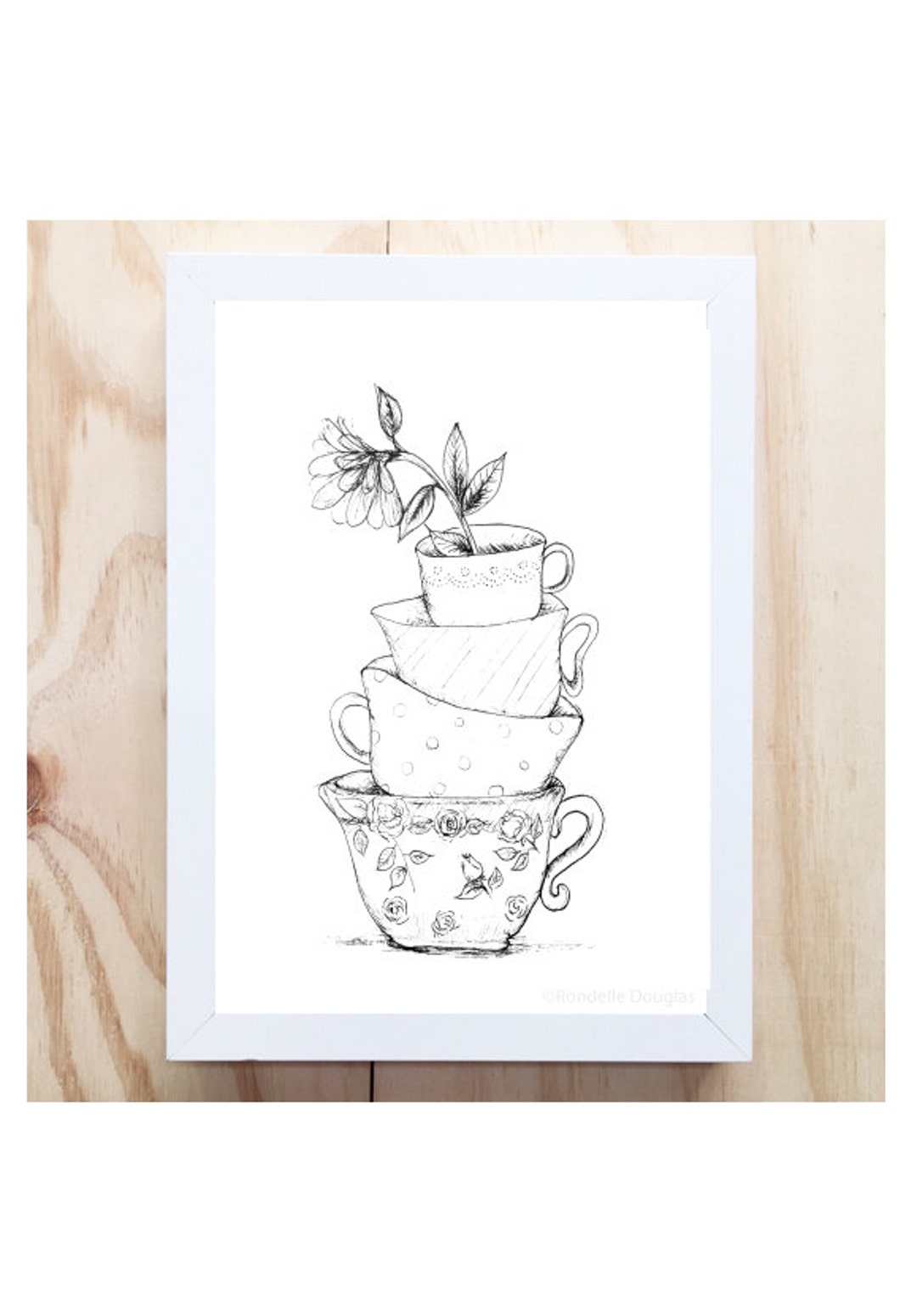 Teacups Stack Art Print - A4 or 8.5x11" Printable Digital Instant ...