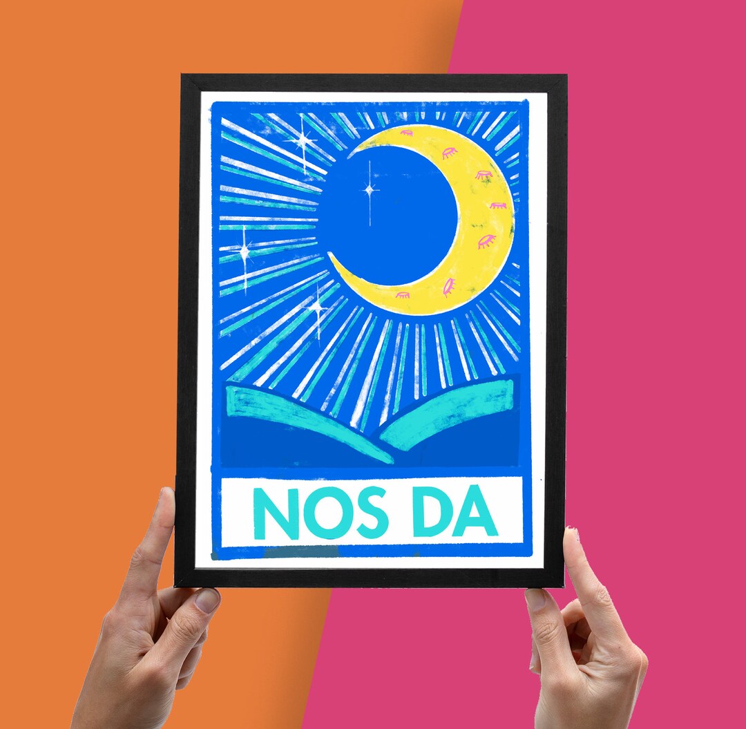 Nos Da Risograph A4 Print // Good Night Welsh Wall Art // Welsh Print ...
