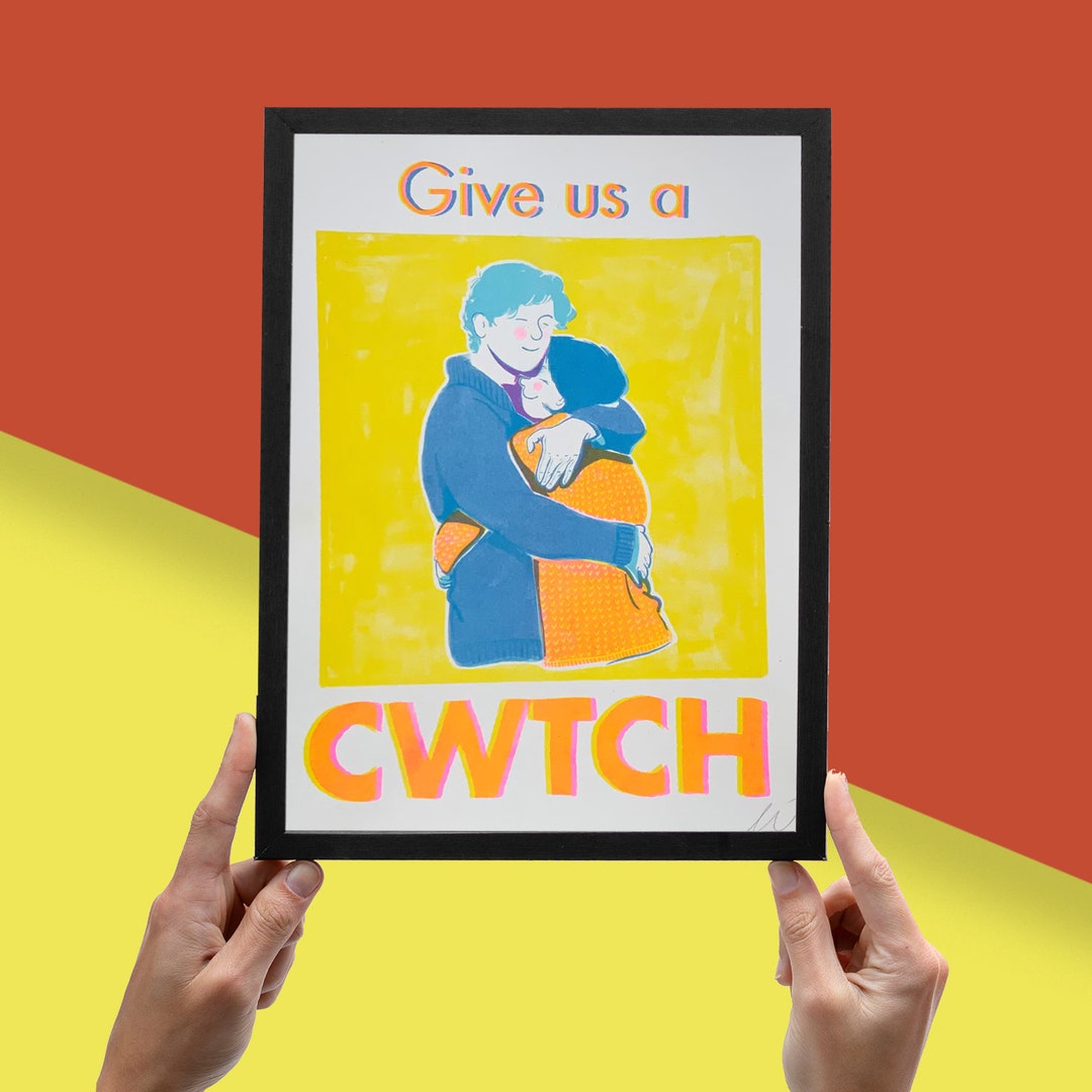 Give Us a Cwtch Risograph A4 Print // Welsh Hug Art // Welsh Wall Art ...