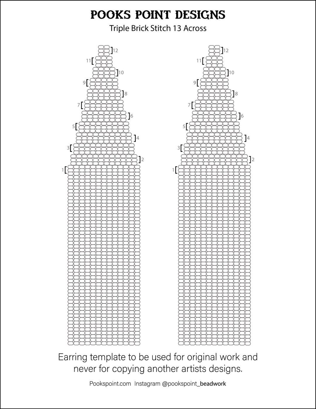 Triple Brick Stitch Beaded Earring Template Miyuki Beads 13 Across ...