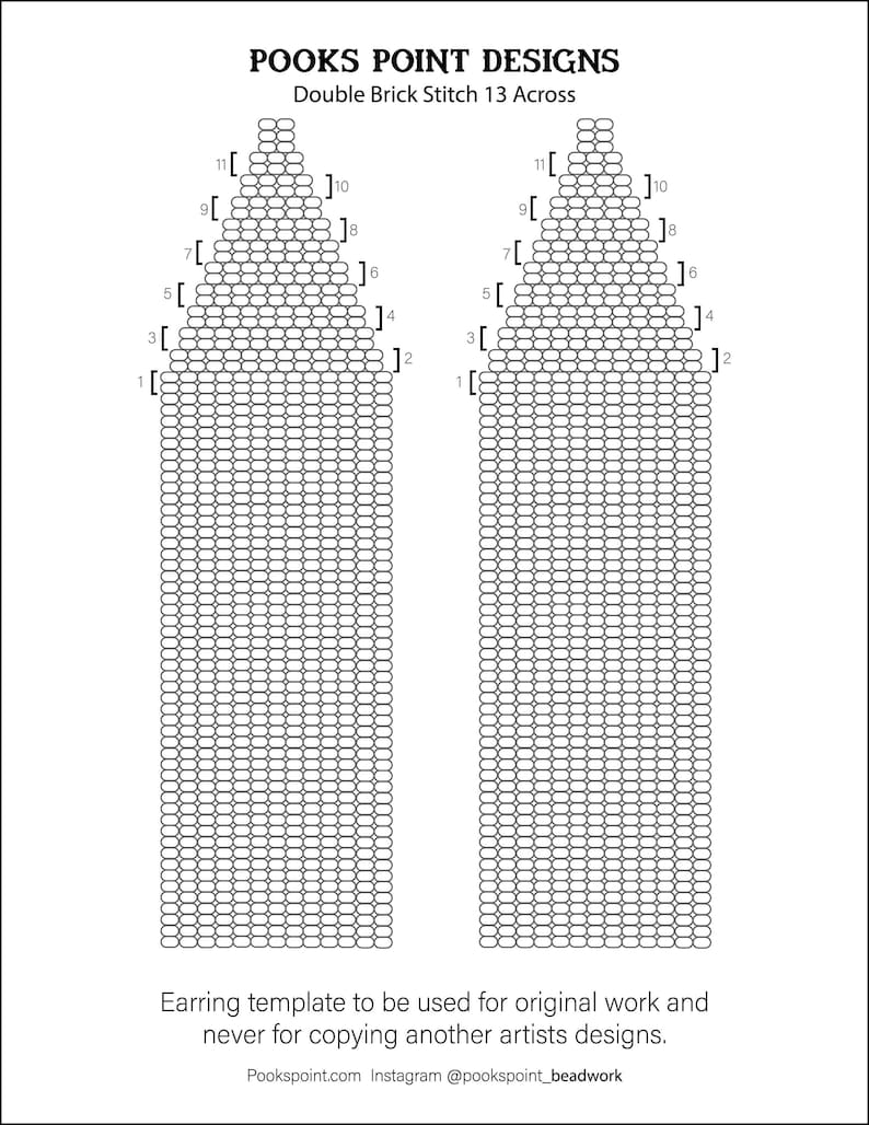 Earring Template Seed Bead Design 13 Across Double Brick Stitch Beaded ...