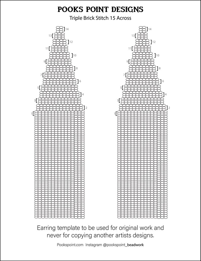 Beaded Earring Template Triple Brick Stitch 15 Across Beading Pattern ...