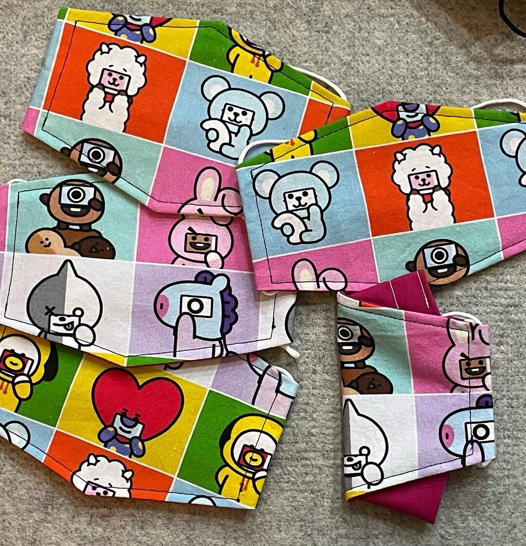 BT21 BTS Cotton 3D Face Mask Washable Filter Pocket 2 Layer Nosewire - Etsy