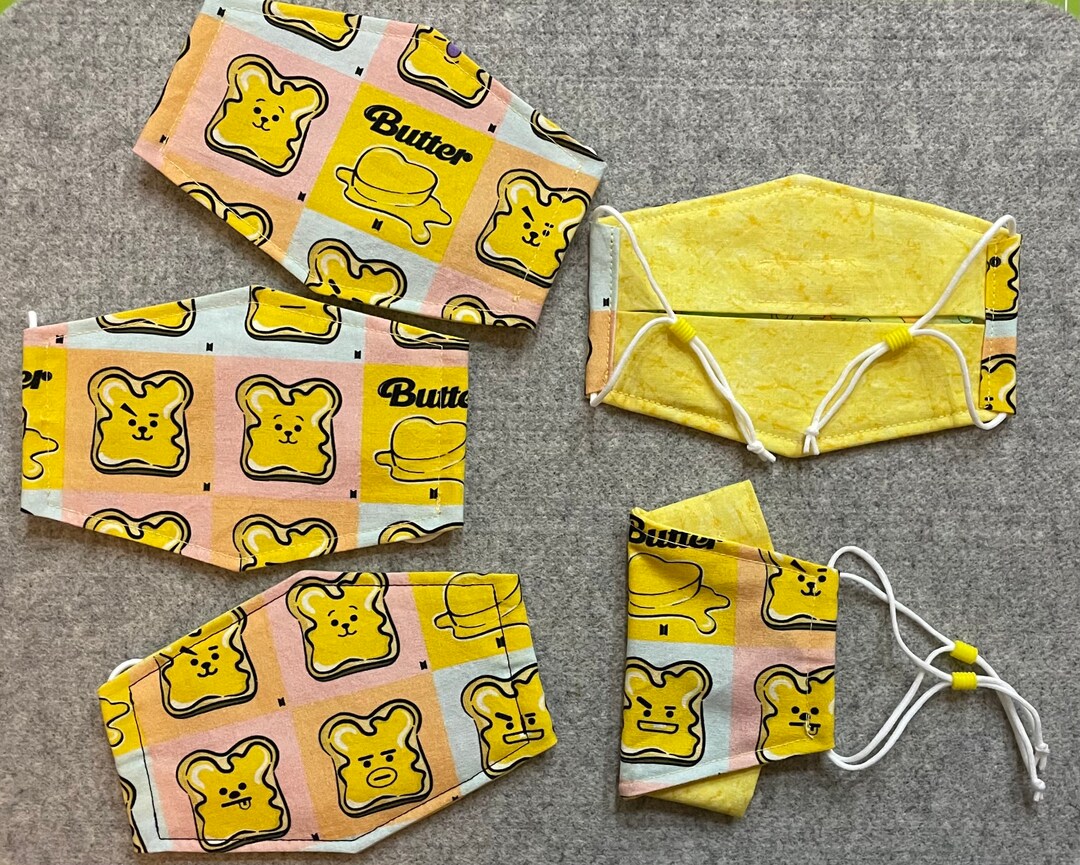 BTS Butter Cotton Fabric BT21 Cotton 3D Style Face Covering With Filter ...