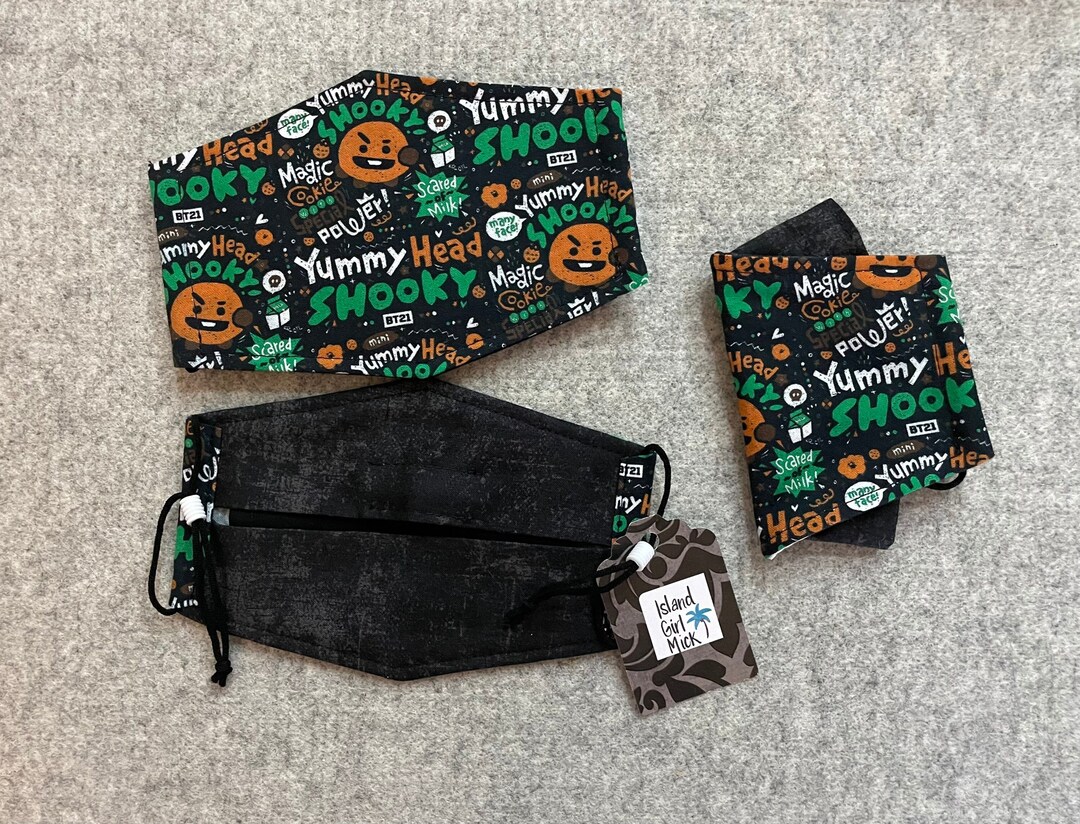 Shooky Yoongi BTS BT21 Cotton 3D Style Face Covering With Filter Pocket ...