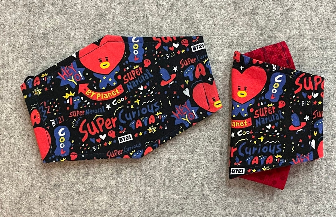 Tata BTS BT21 Cotton 3D Style Face Covering With Filter Pocket and Nose ...