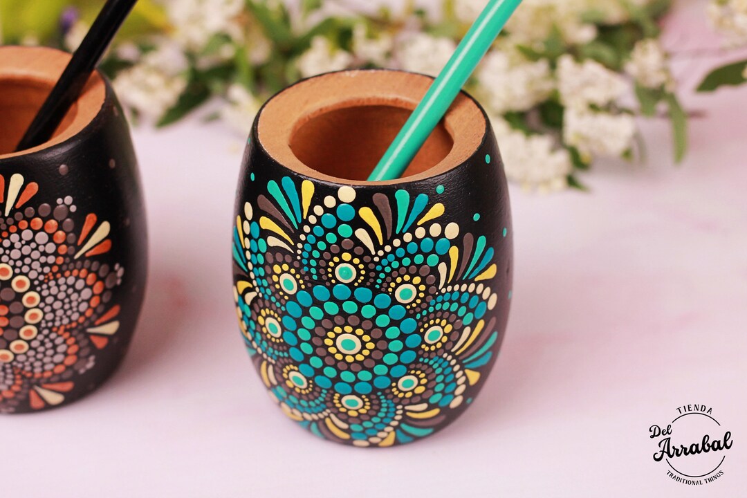 Mandalas Wooden Mate Cup Dot Art Painted. Limited Edition. Color to ...