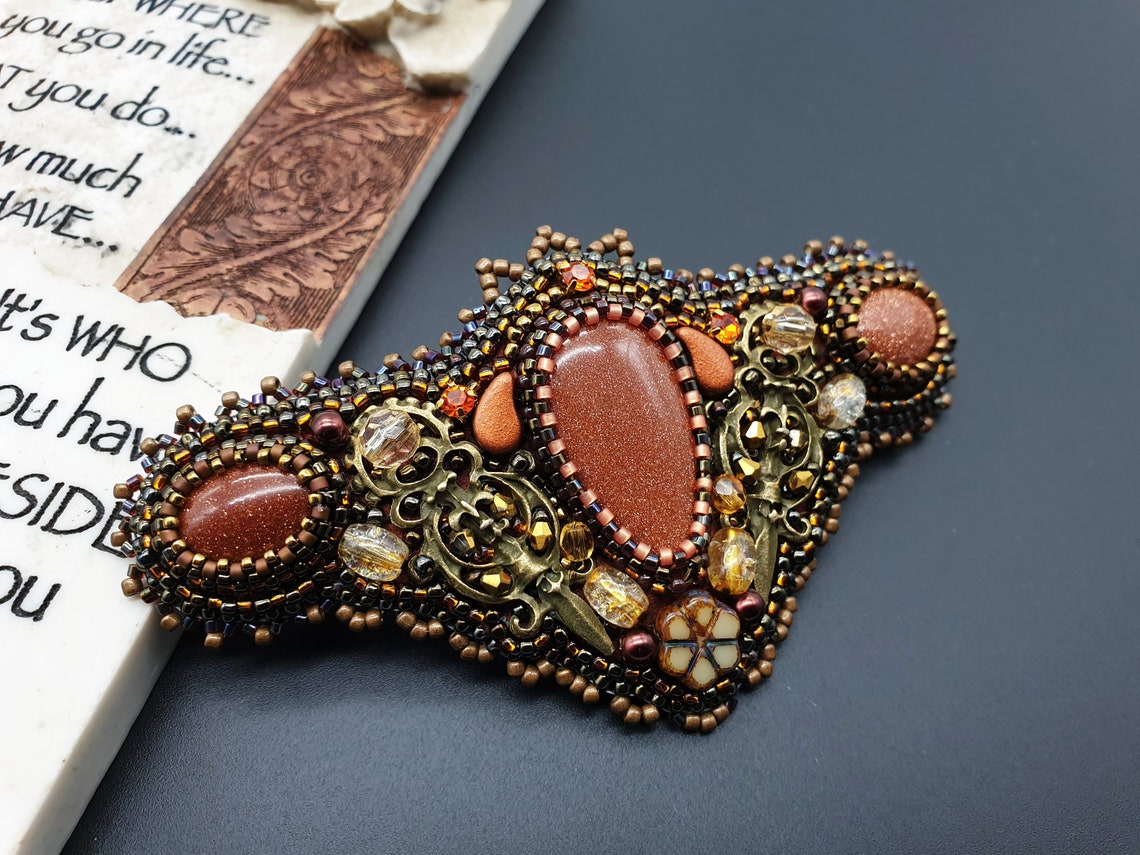 Large Brown Beaded Crystal Hair Clip Hair Clip for Women Handmade ...