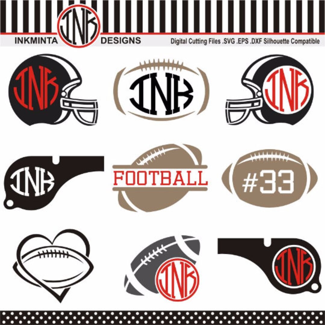 Football SVG Cut Files Monogram, Clipart, Screen Printing, Silhouette ...
