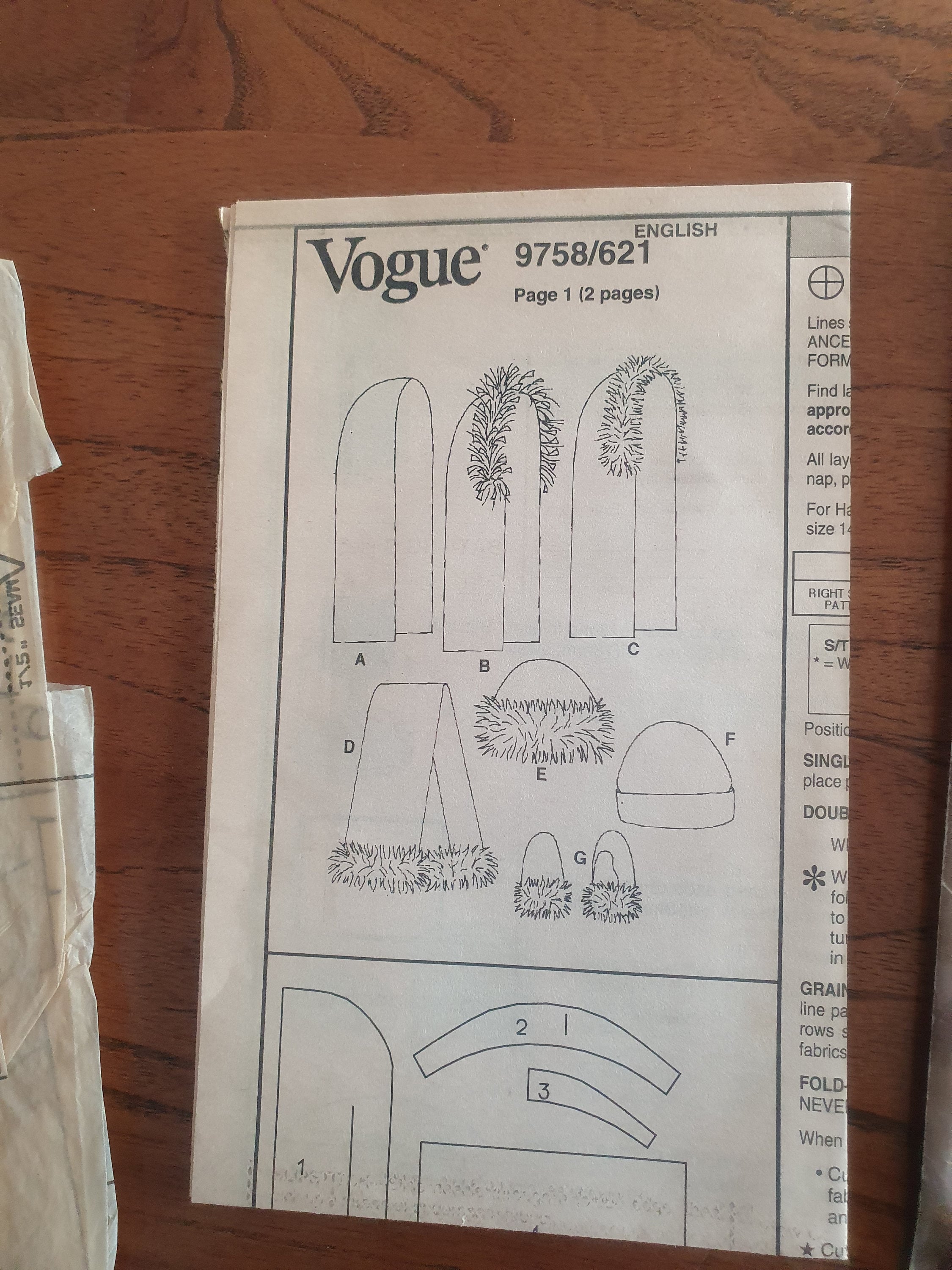 Vogue Accessories Cut Sewing Pattern 9758 Hats Mittens Wraps and Scarf ...