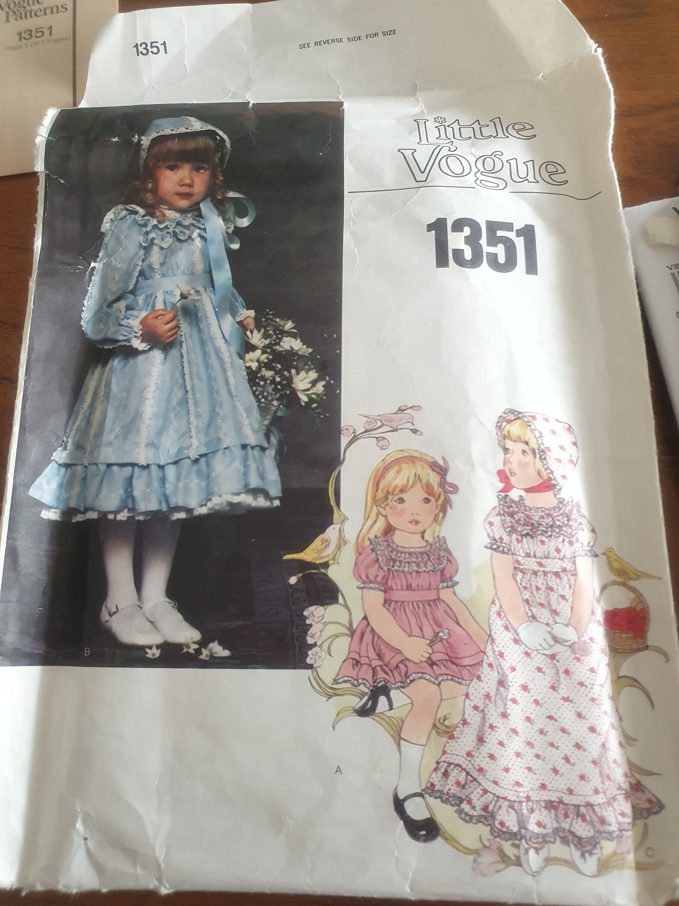 Vintage Little Vogue 1351 Sewing Pattern Child Size 4 Victorian Style ...