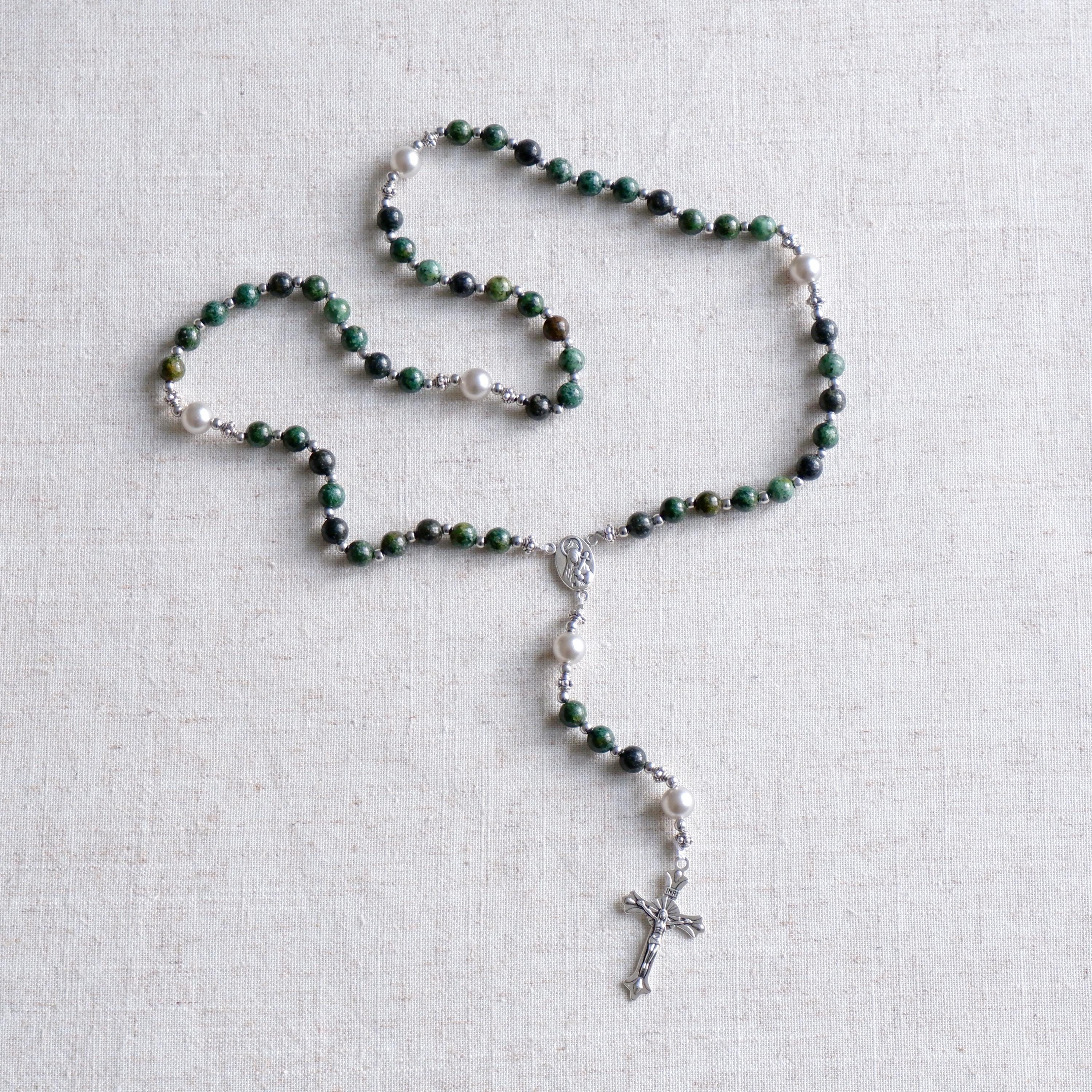 Catholic Rosary, Real Stone Beads Our Lady Medal Centre, Prayer Beads ...