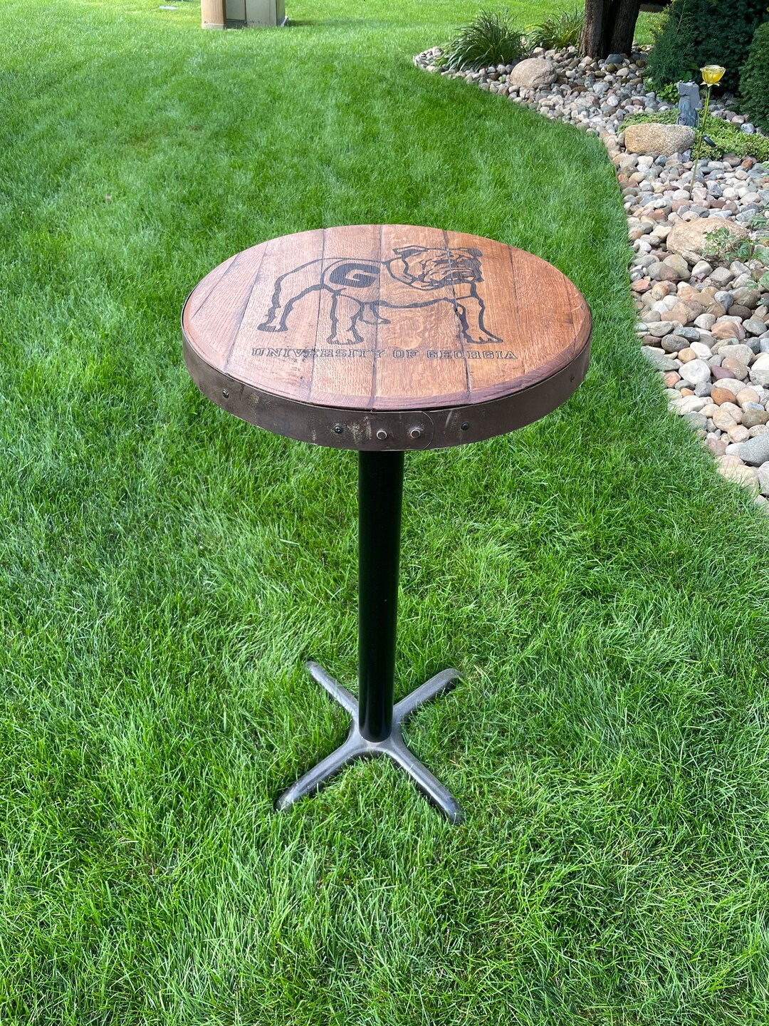 Pub Table 42" Bar Height Barrel Head Laser Engraved Logo - Etsy