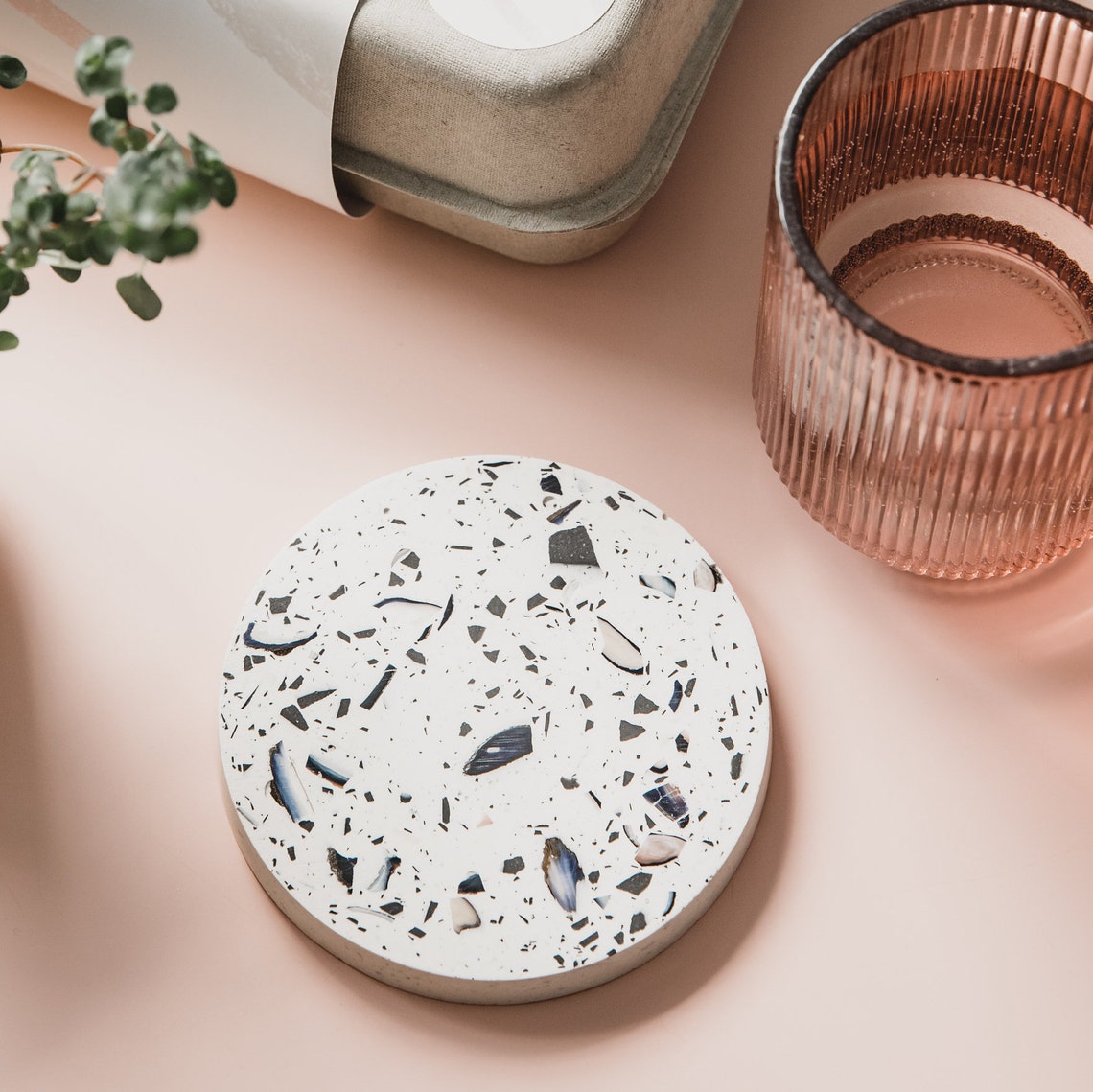 Terrazzo mussel shell and resin coaster | Etsy