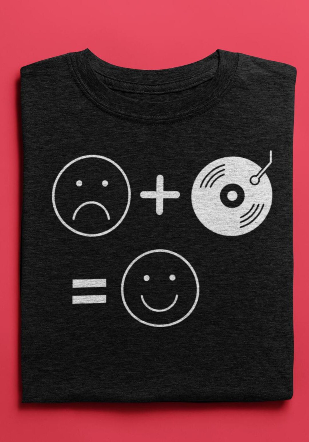 Vinyl Record Sad Happy Face Emoticon Happiness Equation Short-sleeve ...