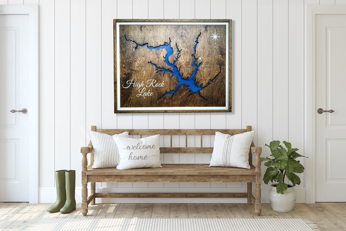 THE MODERN LAKE map Custom Wood Lake Sign Wood Lake Map | Etsy
