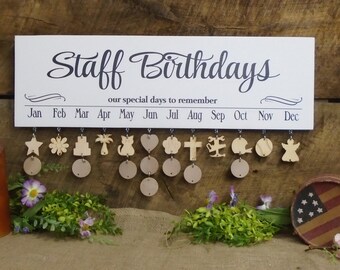 Office Birthday Calendar for Staff Birthdays Board Calendar Wood Discs ...