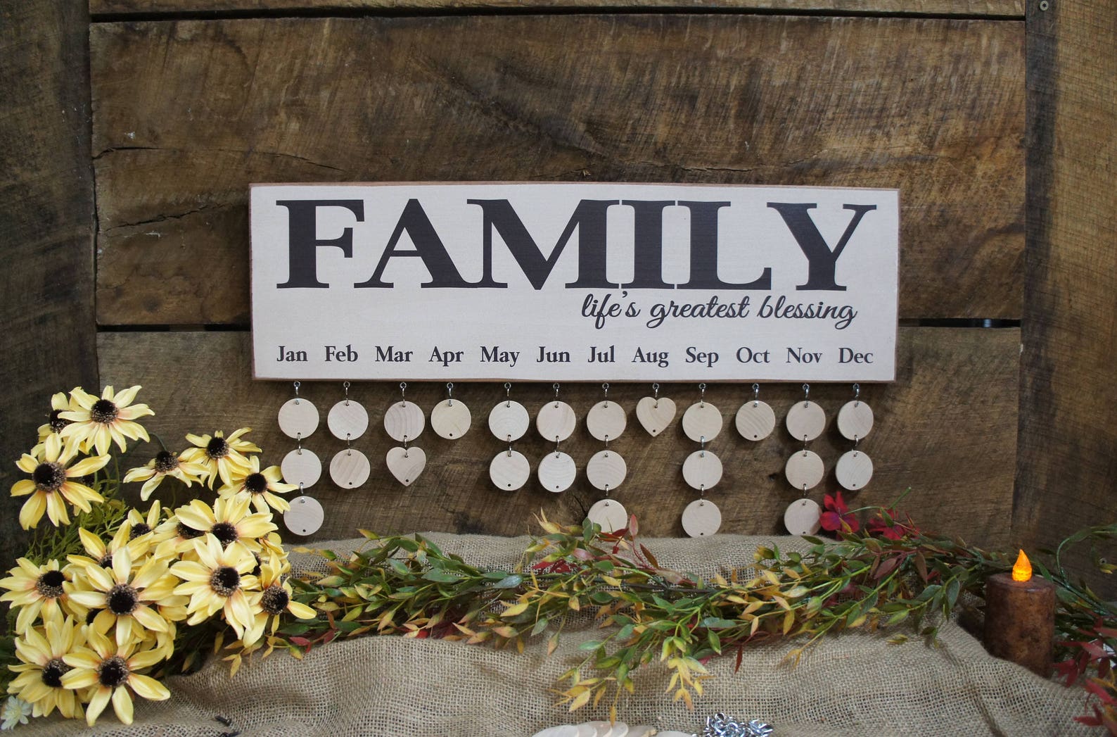 Family Birthday Calendar Board Rustic Style All Wood Calendar | Etsy