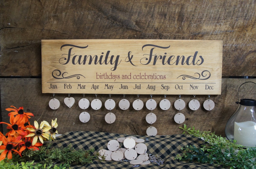 Family Birthday Calendar Family and Friends Wooden Monthly Calendar ...