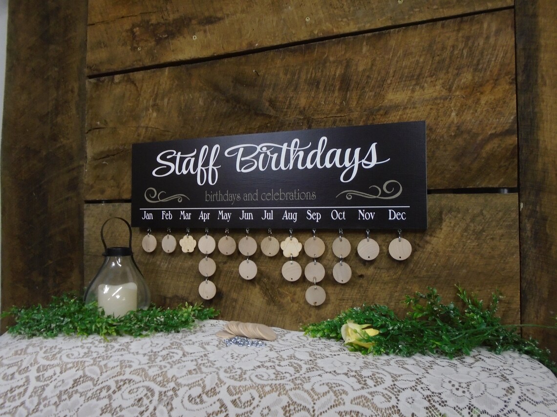 Office Birthday Calendar for Staff Birthdays Board Calendar Wood Discs ...