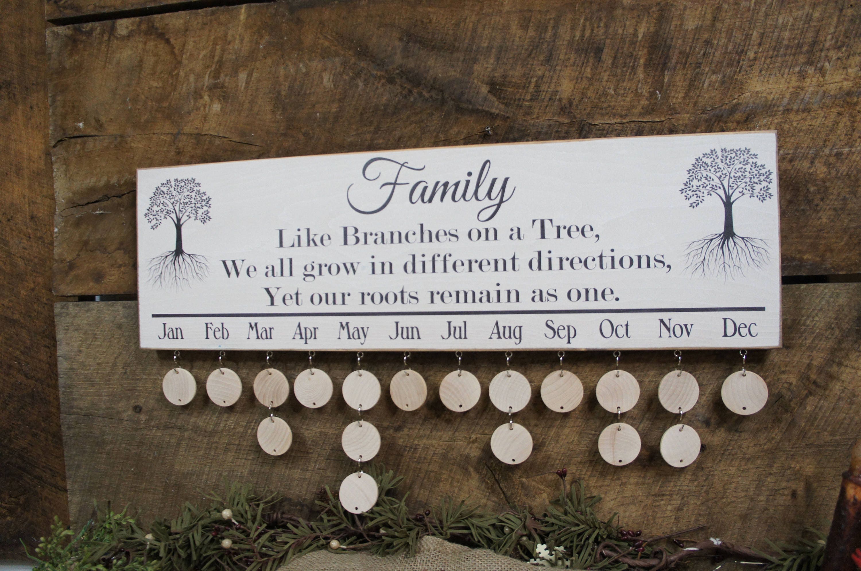 Birthday Calendar Family Rustic Style Wood Calendar Board | Etsy